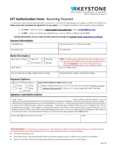 KNIC Recurring EFT Authorization Form | Keystone National Insurance Company